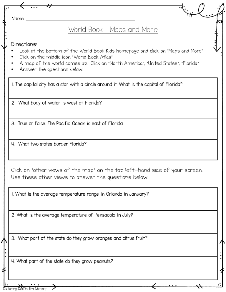 Online Encyclopedia Worksheets and Scavenger Hunts