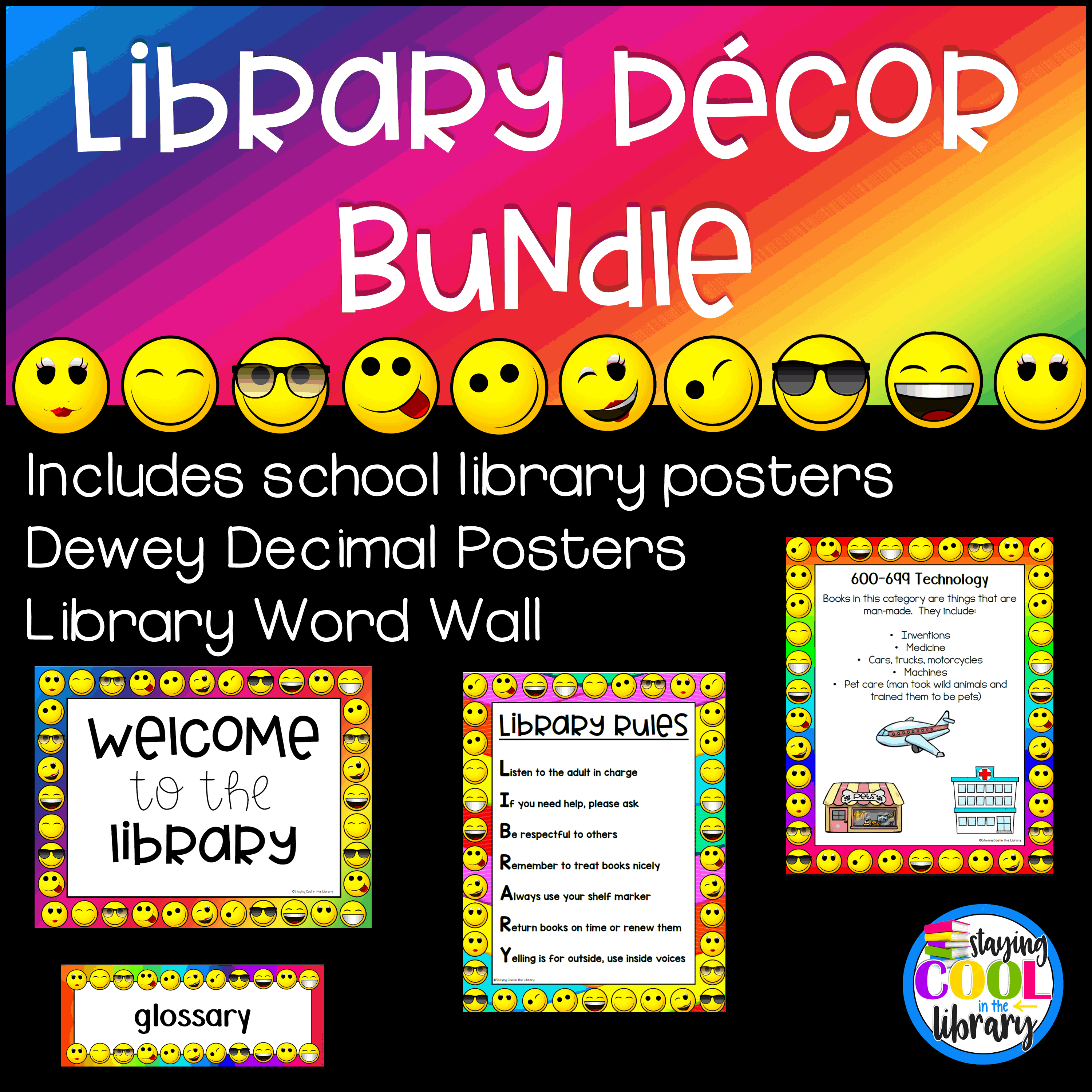 Rainbow Emoji Library Decor Set