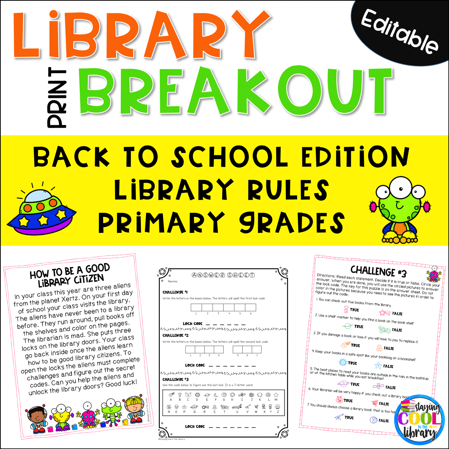 Back to School Library Orientation - PRINT Breakout Gr. 2/3 - Staying ...