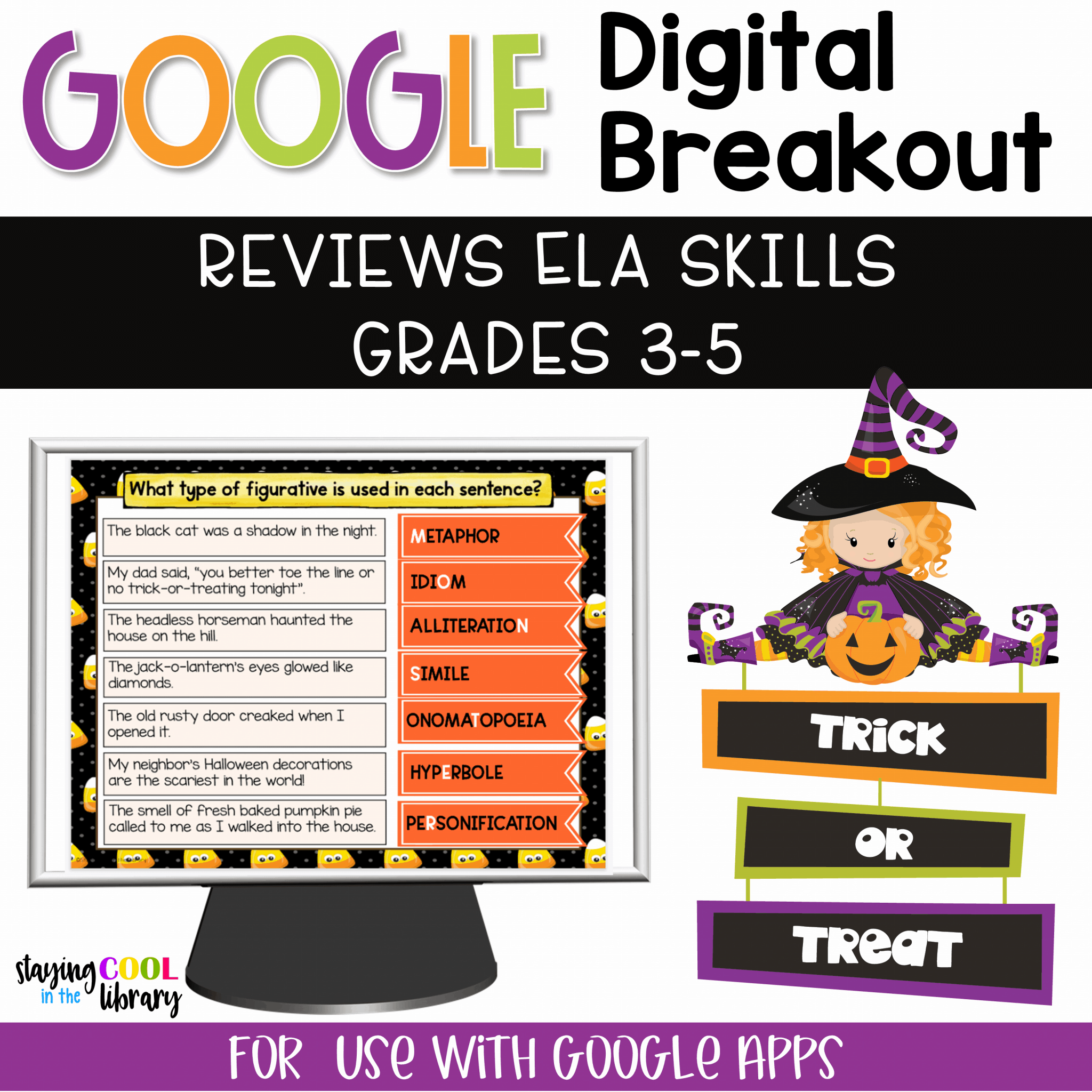 Halloween Digital Breakout - ELA Skills - Staying Cool in the Library