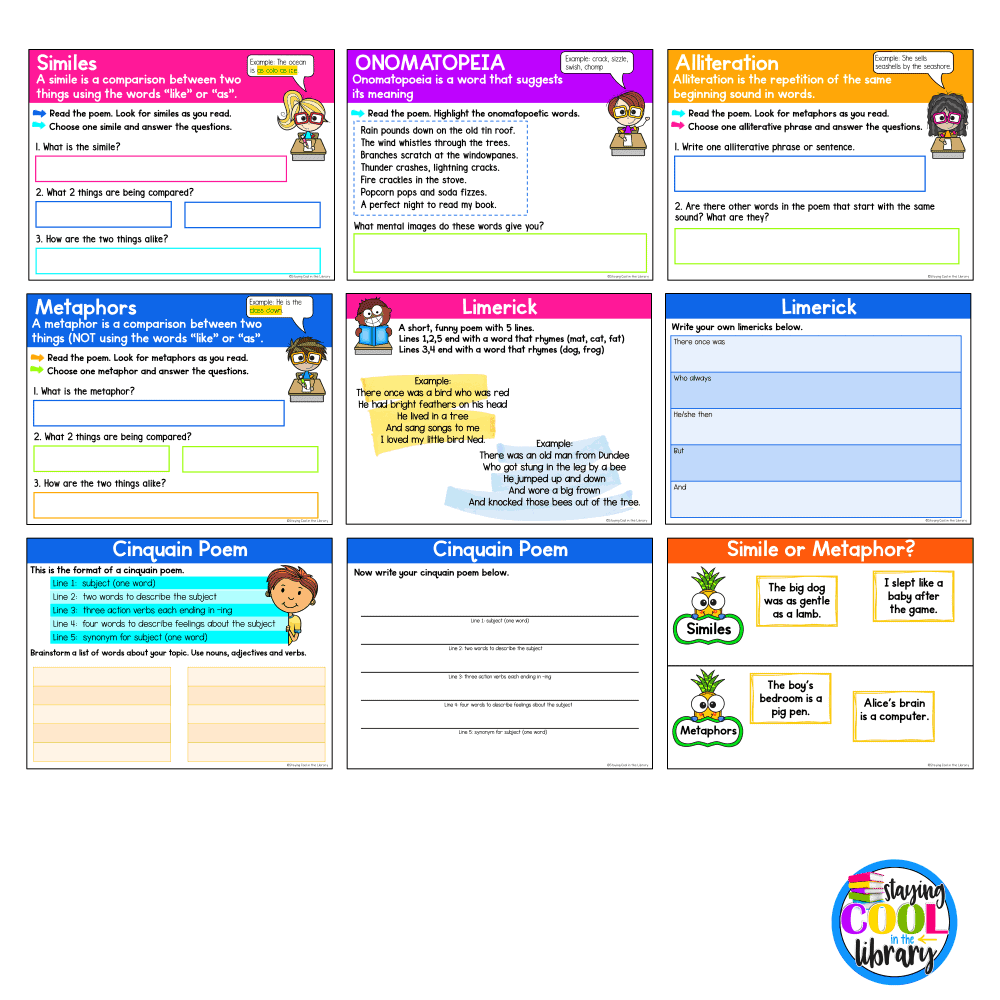 Poetry Activities - Digital for Google Slides - Staying Cool in the Library