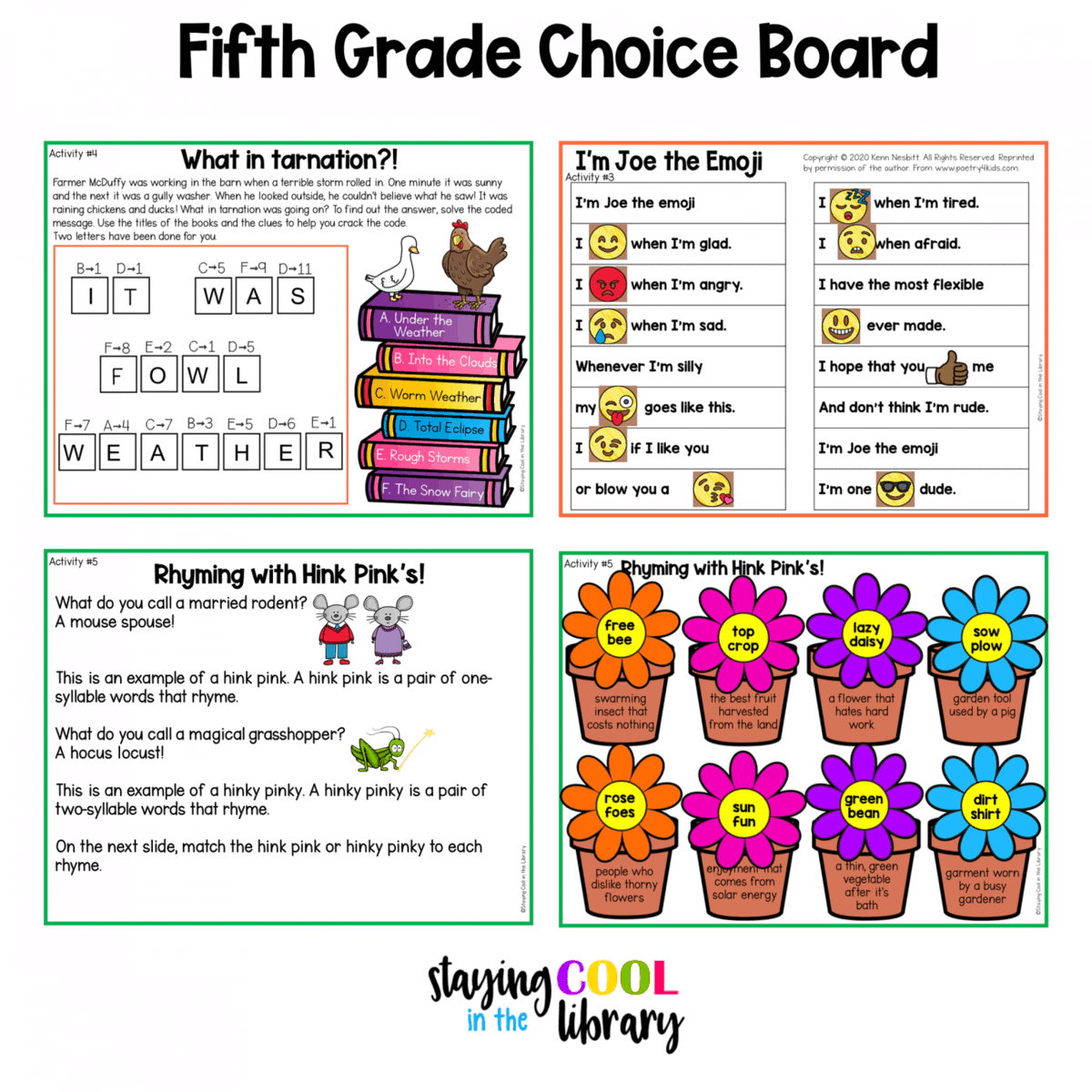 5th Grade Reading Digital Choice Board | Google Slides - Staying Cool ...