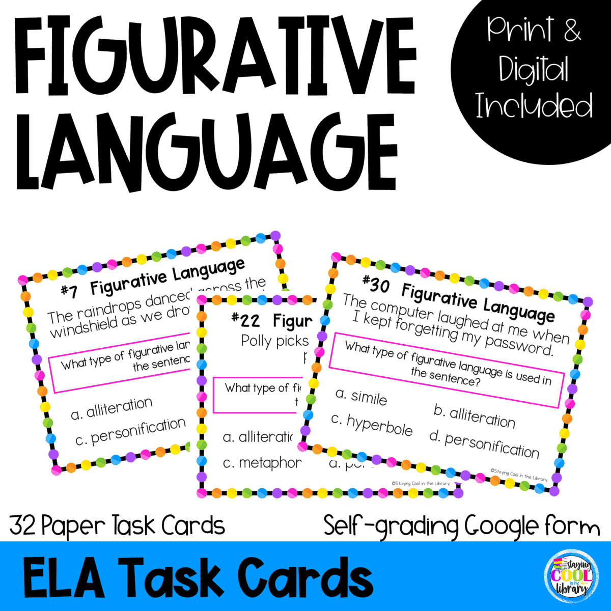 Figurative Language Task Cards | Print and Google Classroom - Staying ...