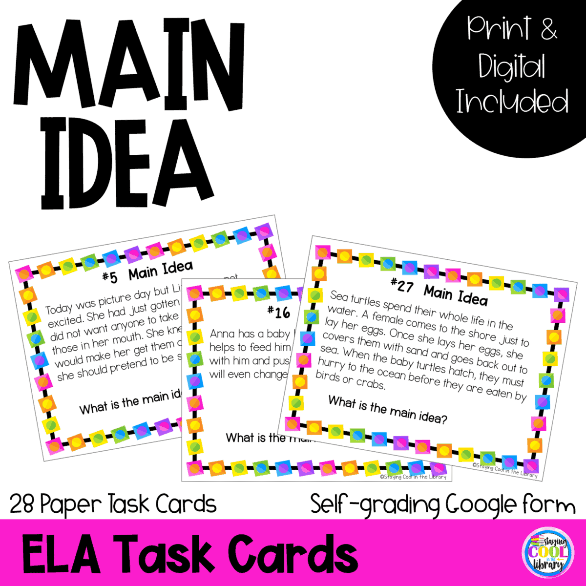 Main Idea Task Cards | Print and Google Classroom - Staying Cool in the ...