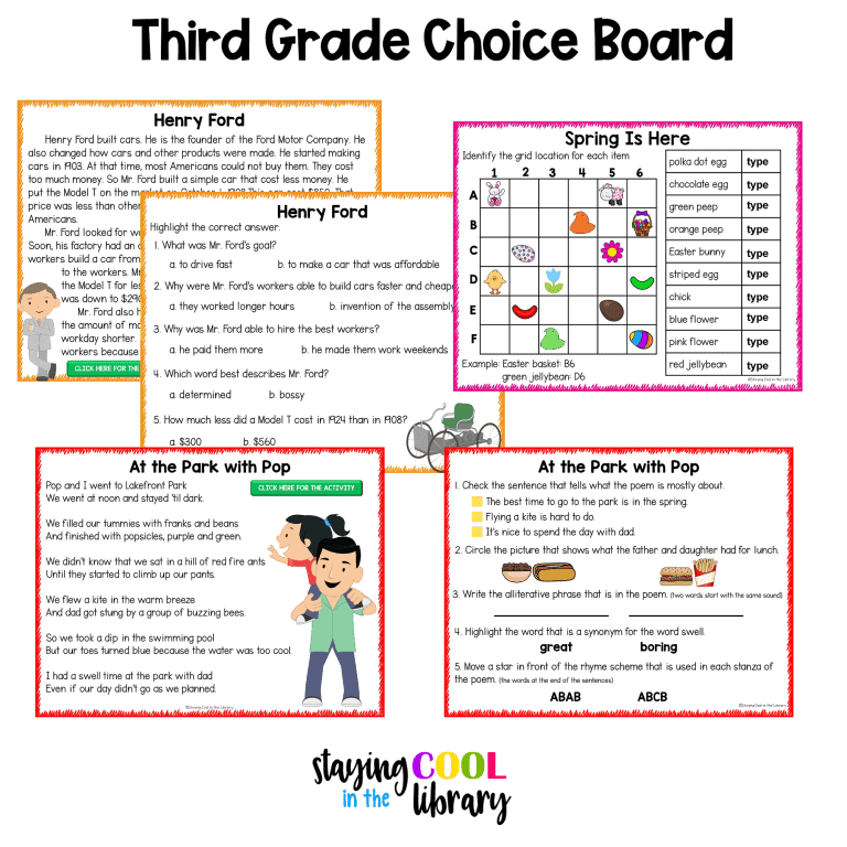 3rd Grade Reading Digital Choice Board | Google Slides - Staying Cool ...