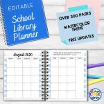 School Library Planner - Watercolor
