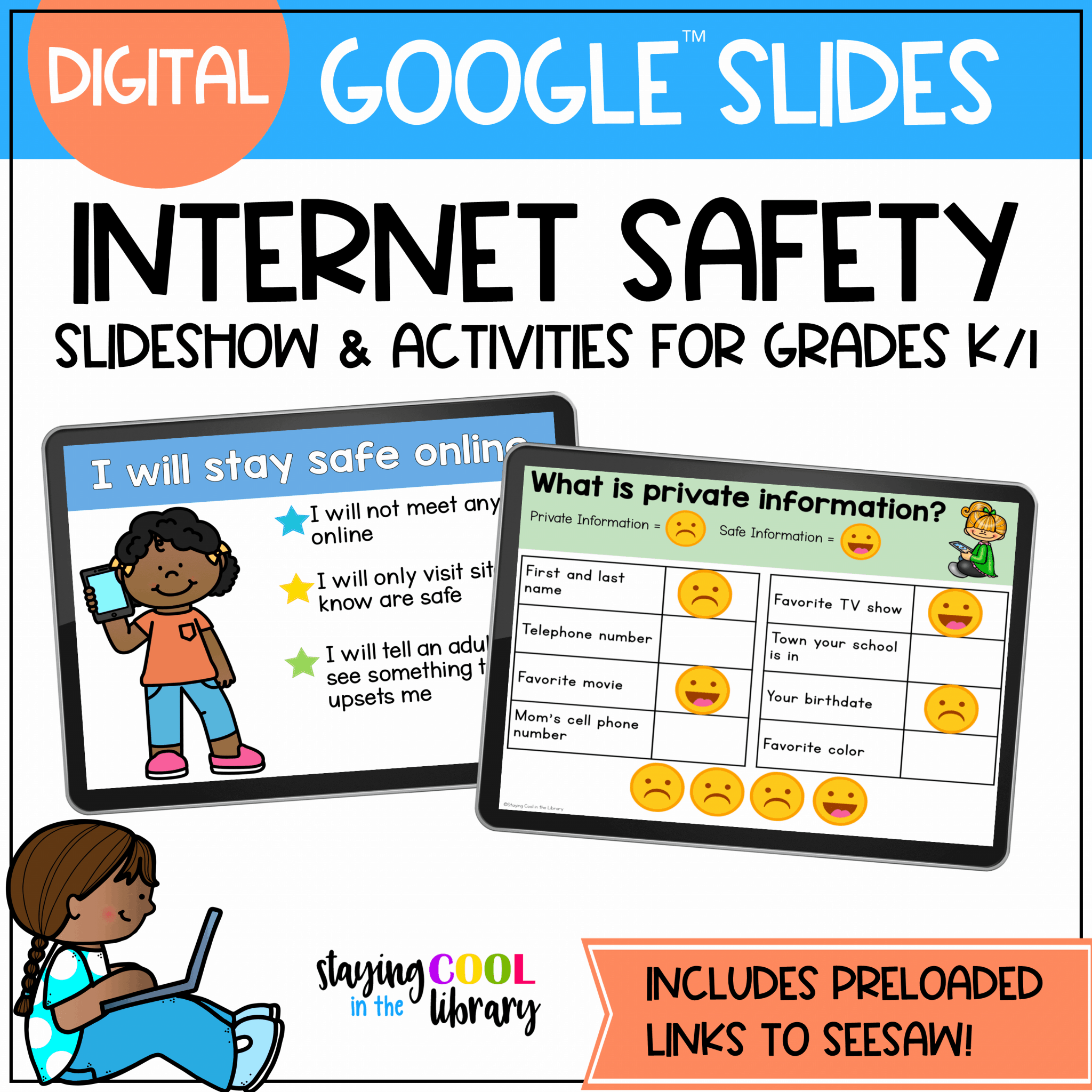 Internet Safety for Primary Students - Google Slides, SeeSaw - Staying ...