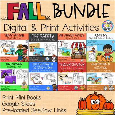 Fall Print and Digital Mini Books BUNDLE - Staying Cool in the Library