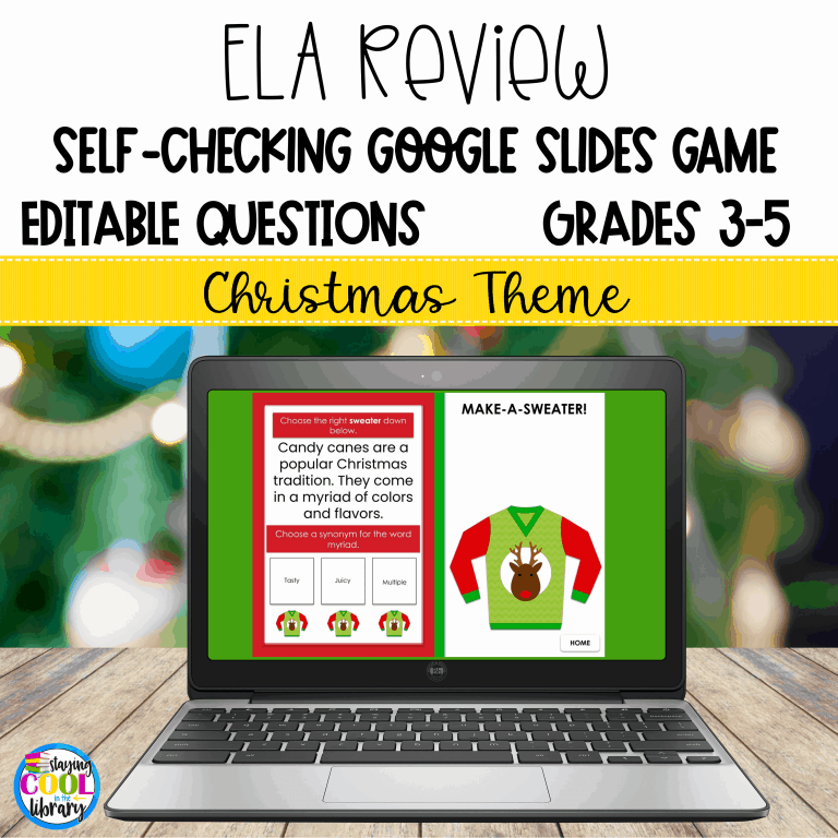 Christmas ELA Review Google Slides Game - Staying Cool in the Library