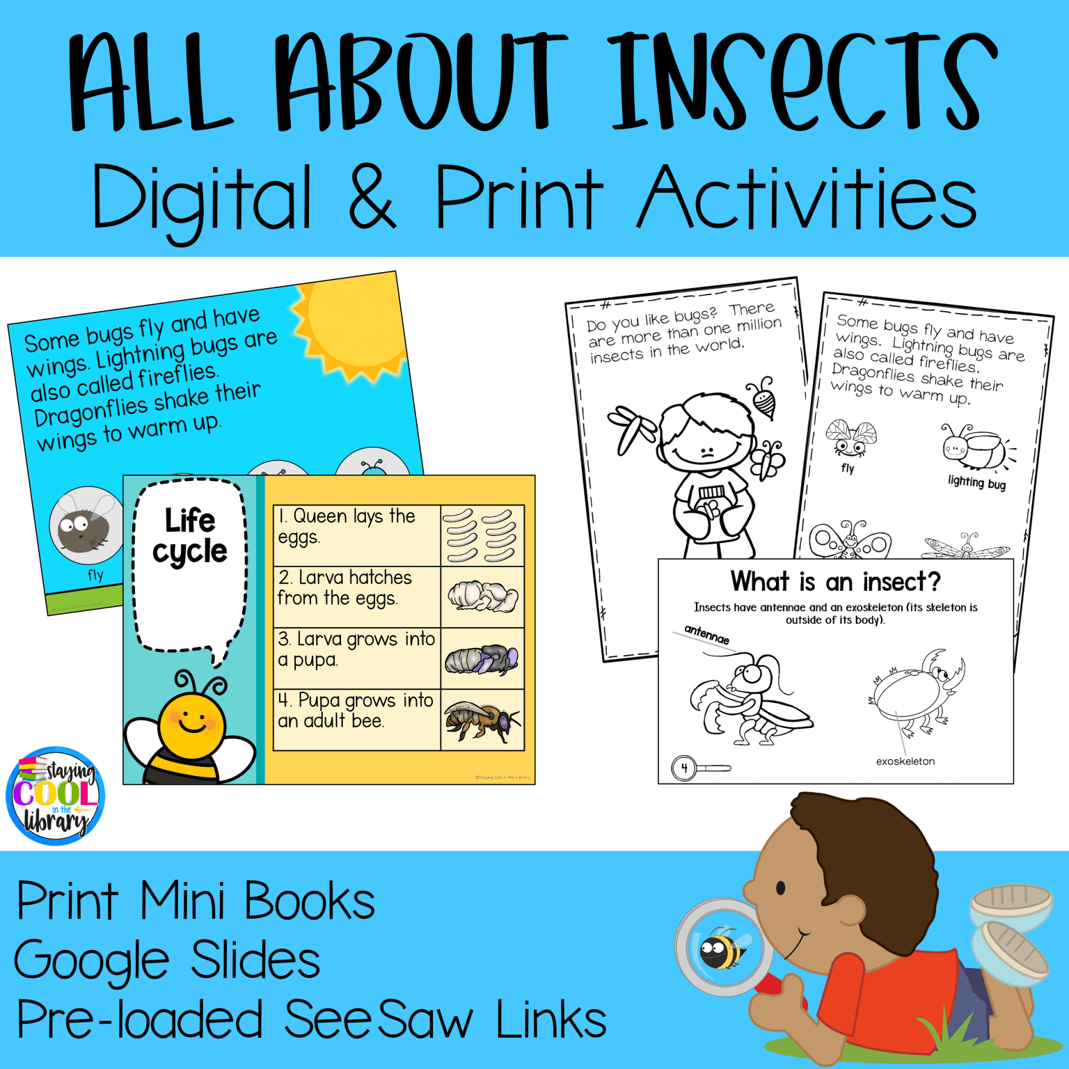Spring Print and Digital Activities - Bundle - Staying Cool in the Library