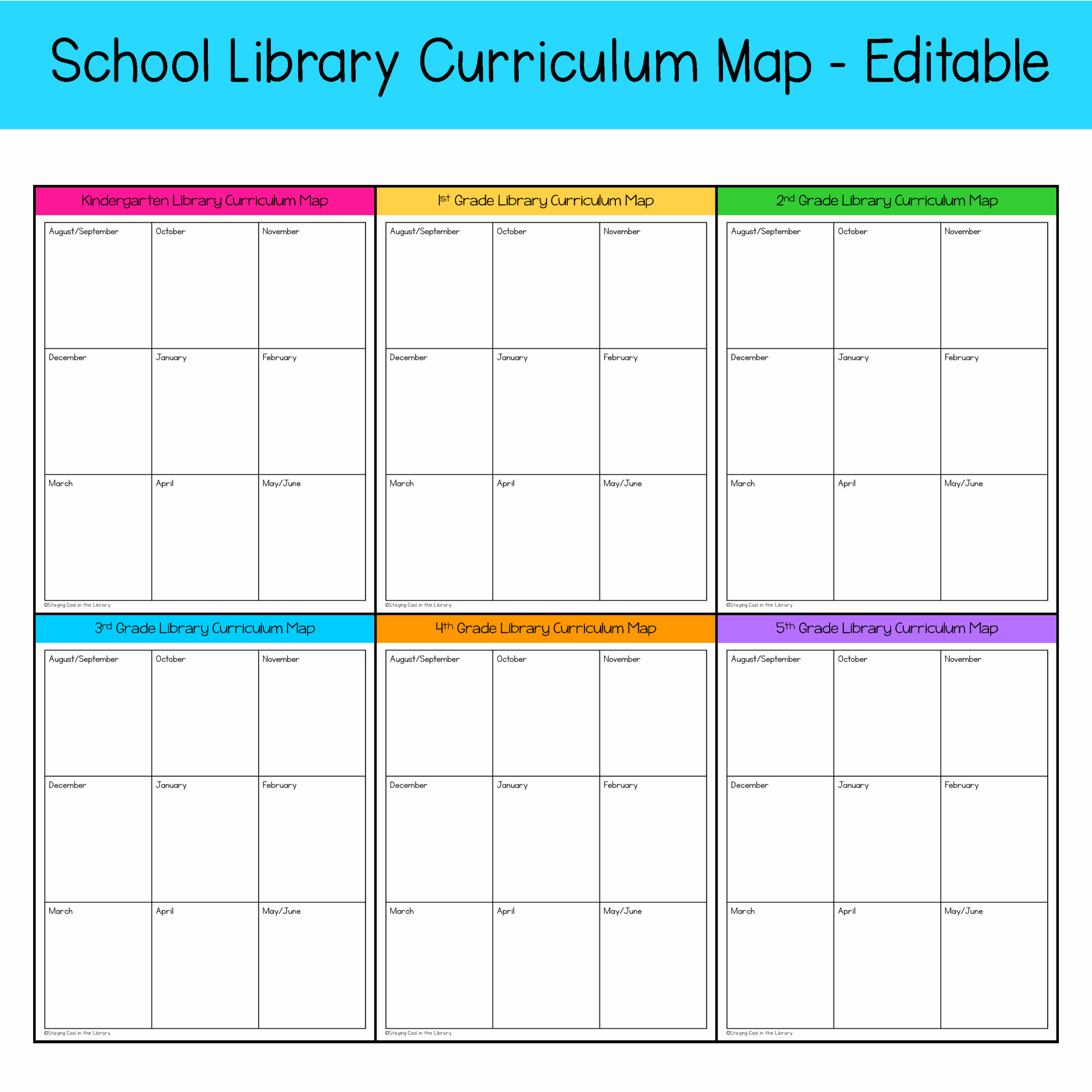 Elementary Library Curriculum Map Templates – Editable