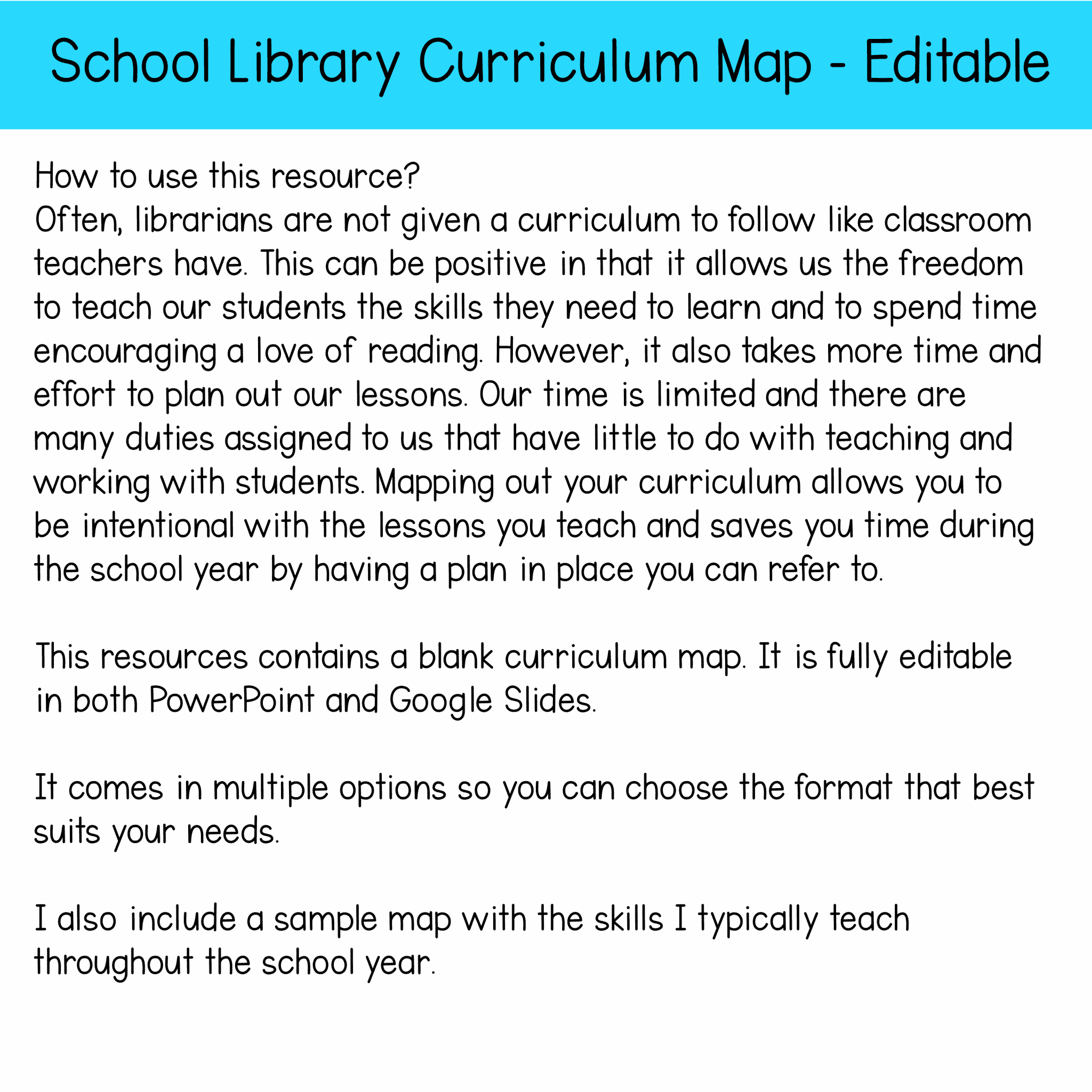 Elementary Library Curriculum Map Templates – Editable