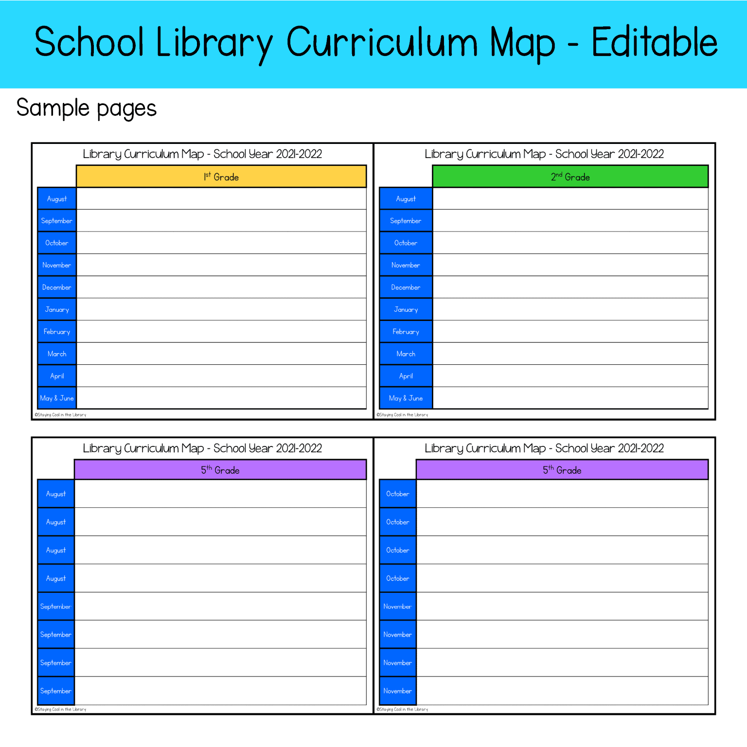 Elementary Library Curriculum Map Templates – Editable