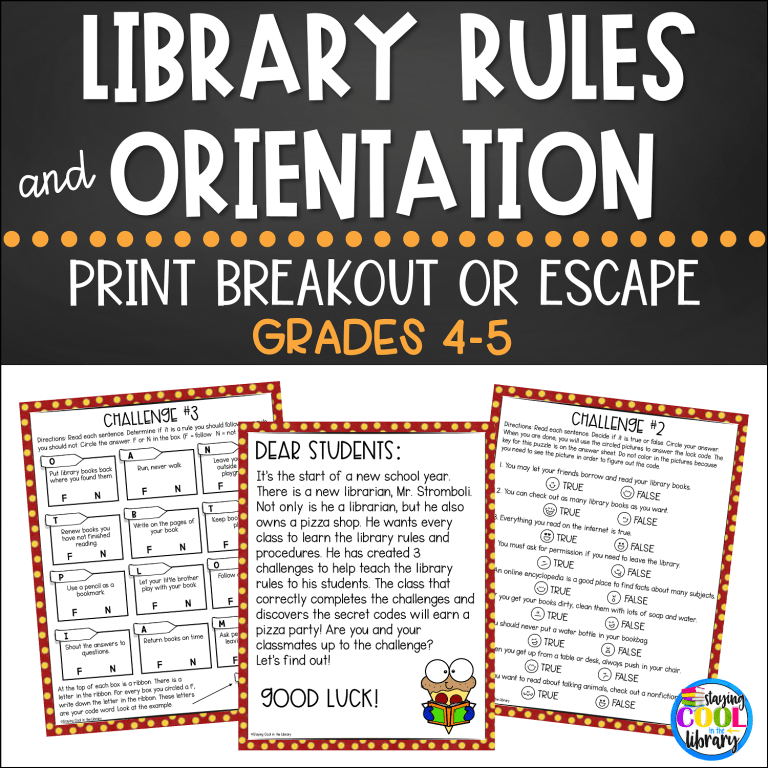 Back to School Library Orientation – PRINT Breakout Gr. 4/5 - Staying ...