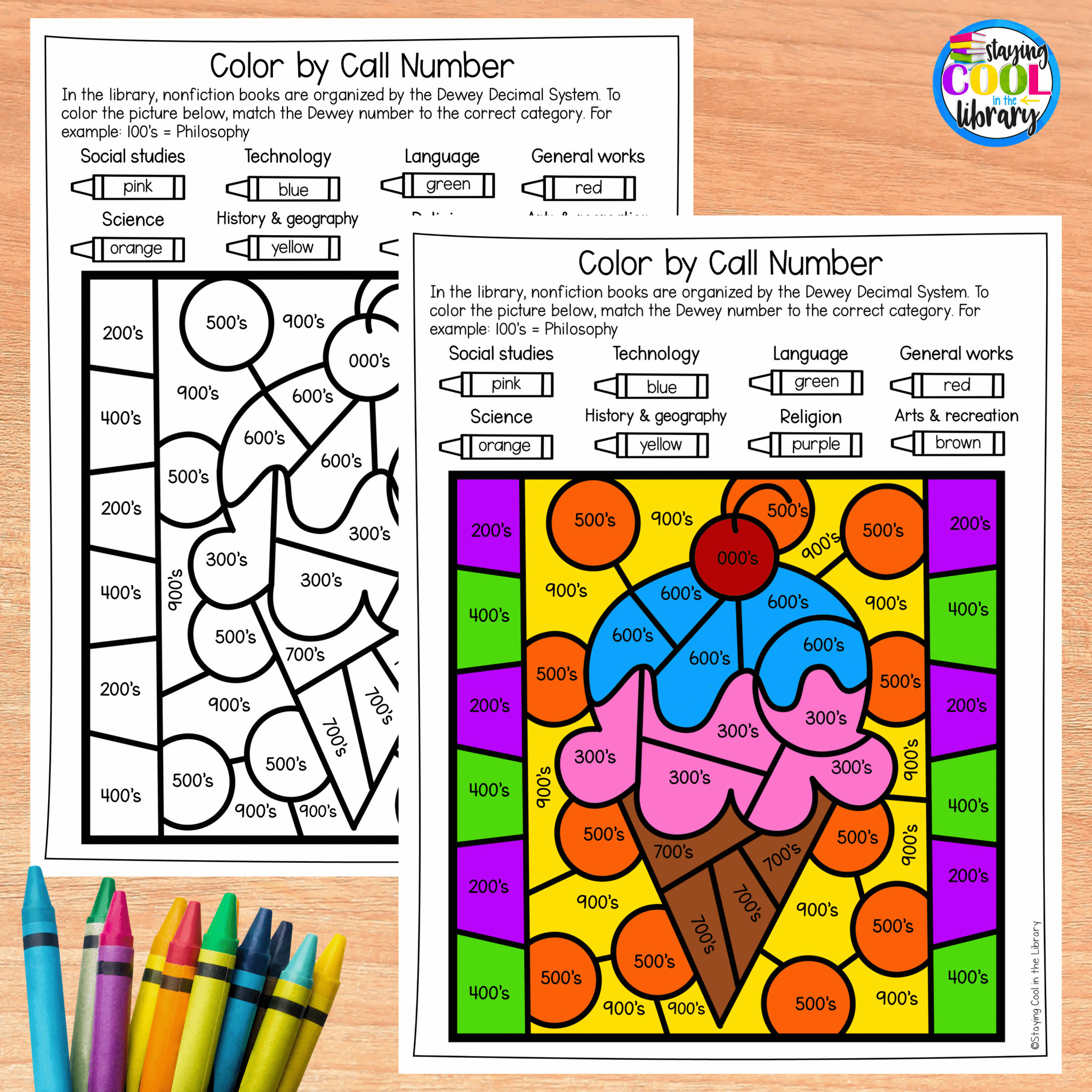 Color by Call Number or Genre Worksheets