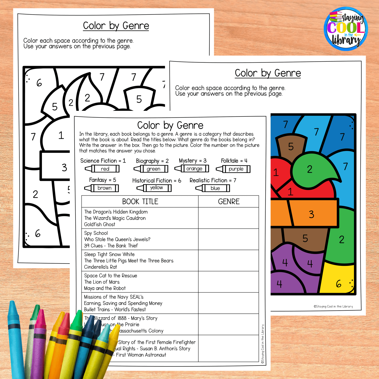 Color by Call Number or Genre Worksheets
