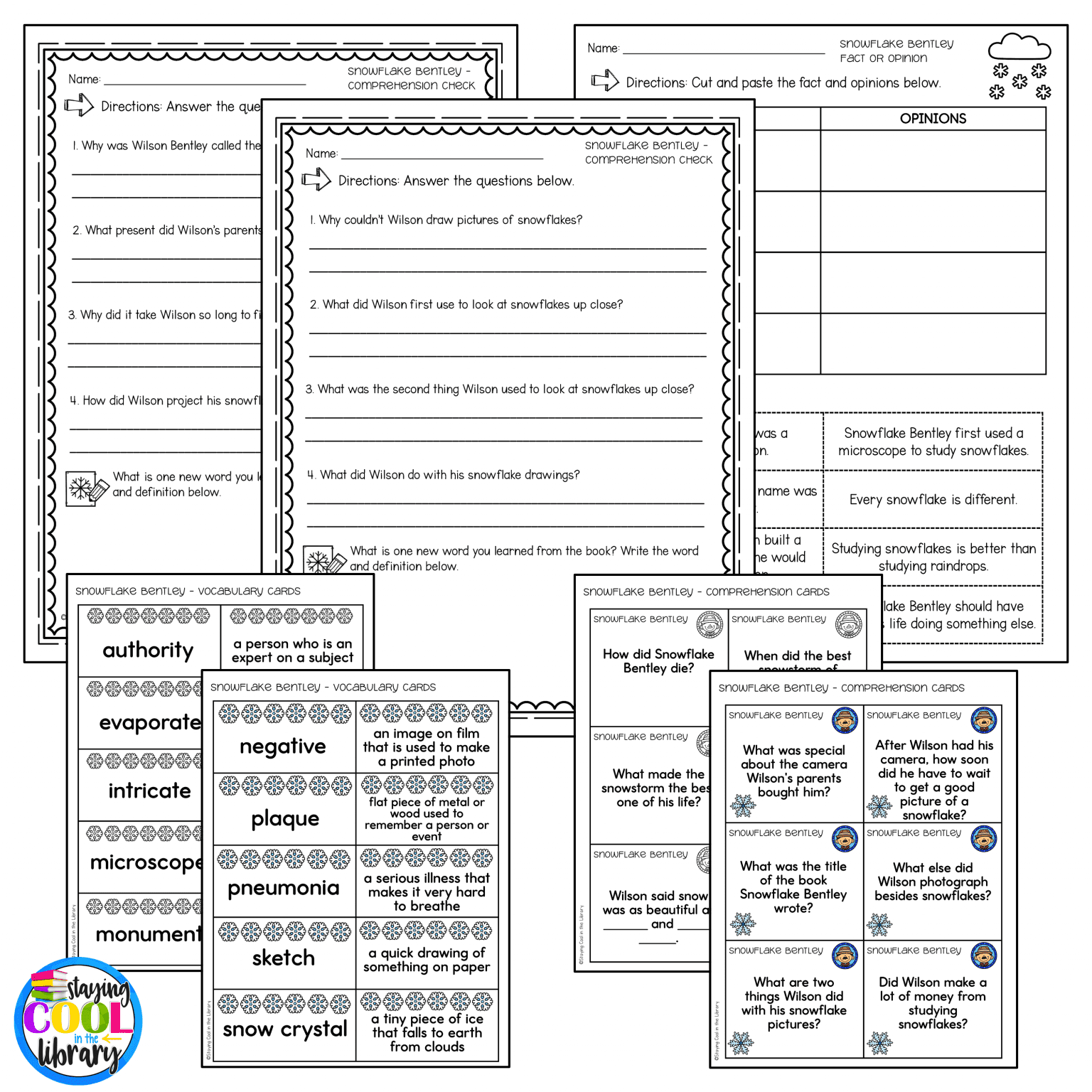 Snowflake Bentley Book Companion Activity Pack