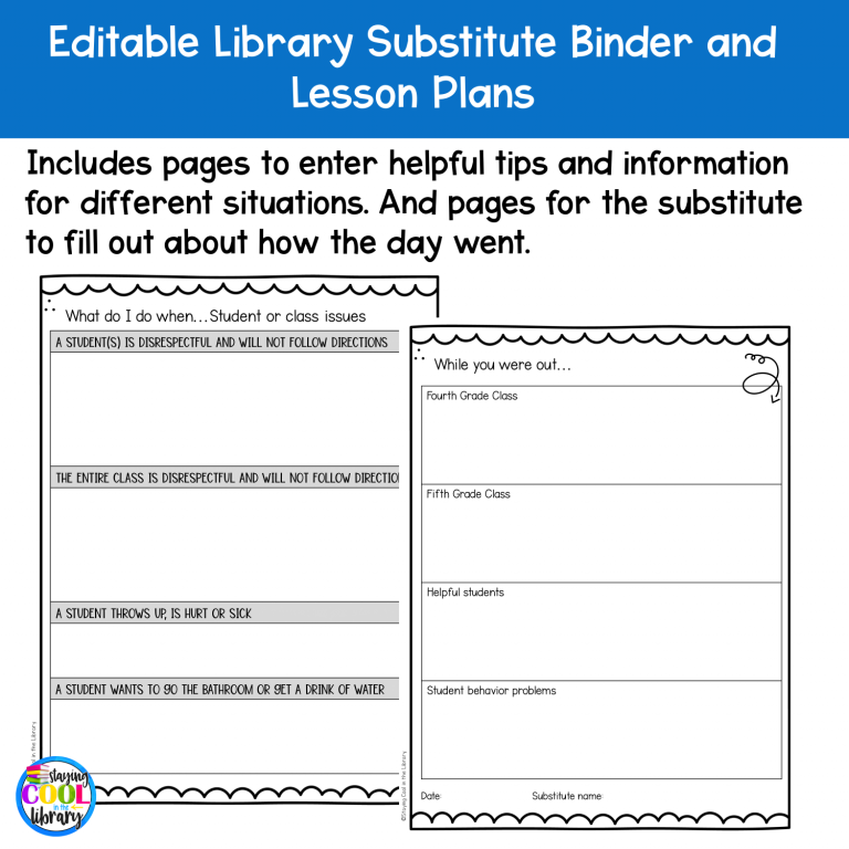 Library Substitute Binder & Lesson Plans