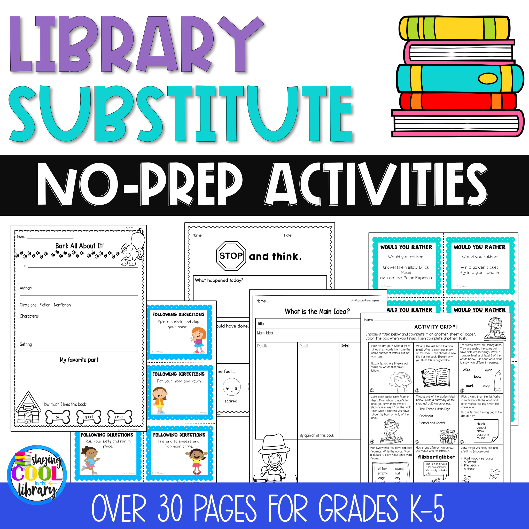 School Library - Substitute Lessons and Activities