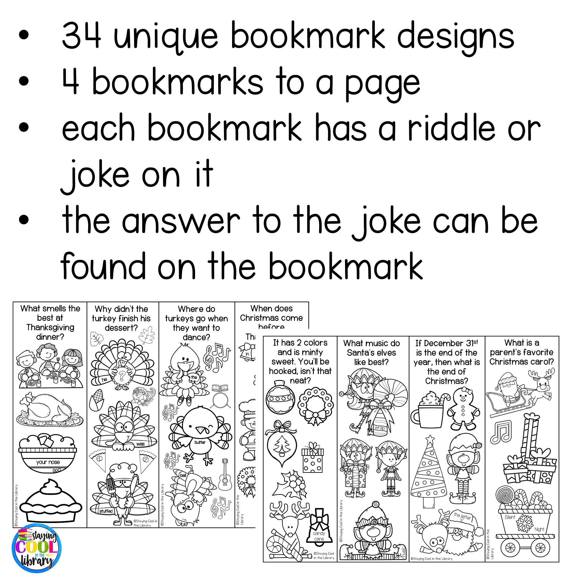 Joke and Riddle Bookmarks to Color - Staying Cool in the Library