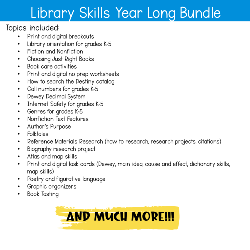 School Library Curriculum - Yearlong Bundle of Library Skills - Staying ...
