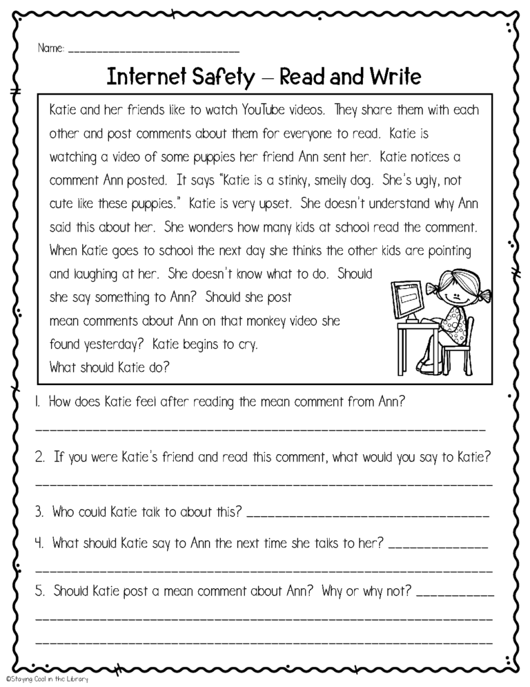 Internet Safety Worksheets and Task Cards - Staying Cool in the Library