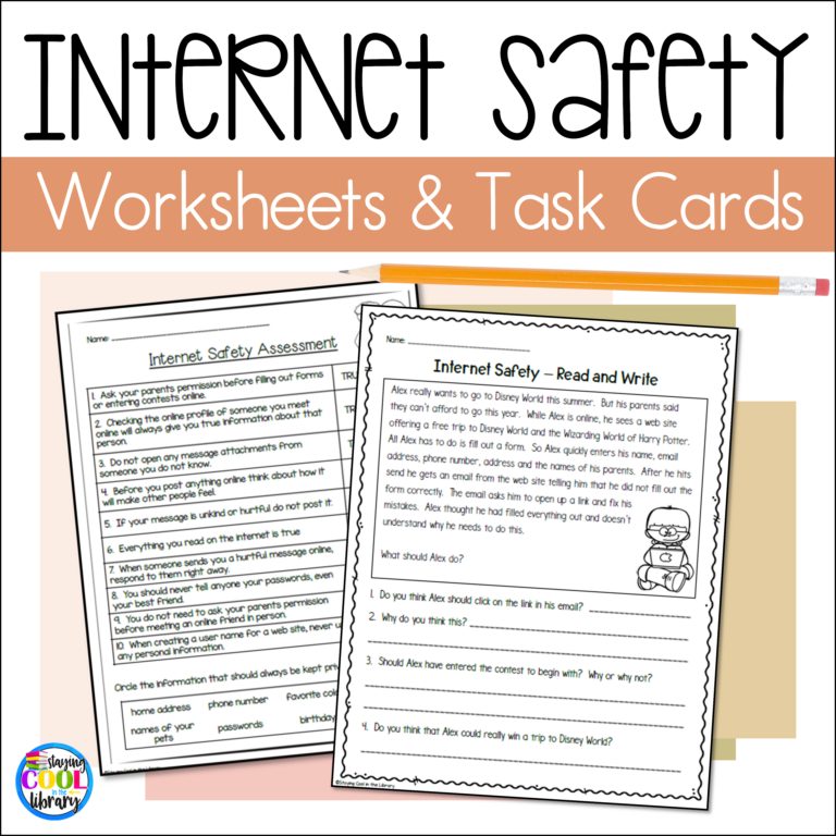 Internet Safety Worksheets and Task Cards - Staying Cool in the Library